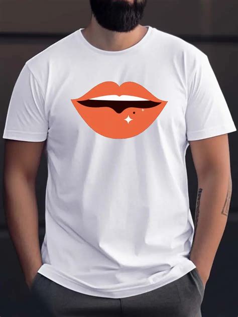 Red Lip Print Tees Men Casual Crew Neck Short Sleeve T Shirt Temu