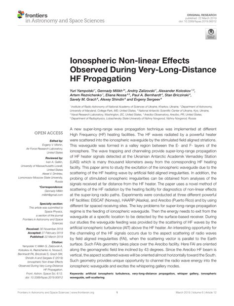 Pdf Ionospheric Non Linear Effects Observed During Very Long Distance