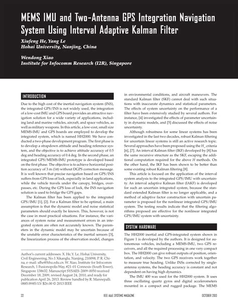 PDF MEMS IMU And Two Antenna GPS Integration Navigation System Using Interval Adaptive Kalman