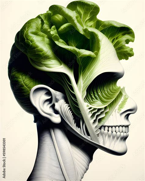 Ai Digital Illustration Cabbage Human Head Anatomy Stock Illustration