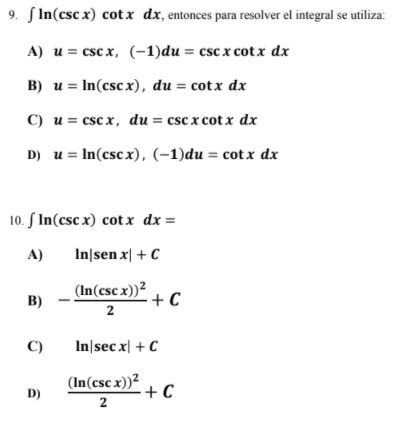 Solved 9 S In Csc X Cotx Dx Entonces Para Resolver El Chegg Com