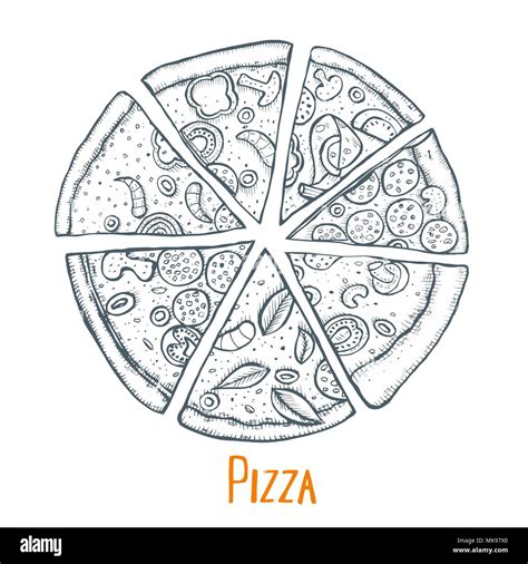 Monochrome Italian Pizza Hand Drawn Vector Illustration Pizza Slices