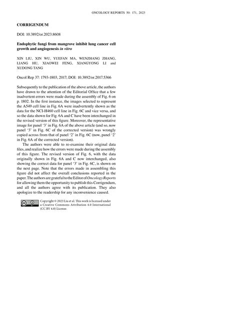 Pdf Corrigendum Endophytic Fungi From Mangrove Inhibit Lung Cancer Cell Growth And