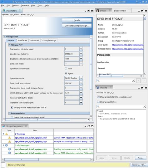 Generating Acpri Intel Fpga Ip