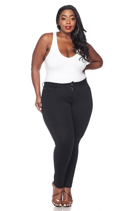 Plus Size Classic Stretch Knit Skinny School Pants Black