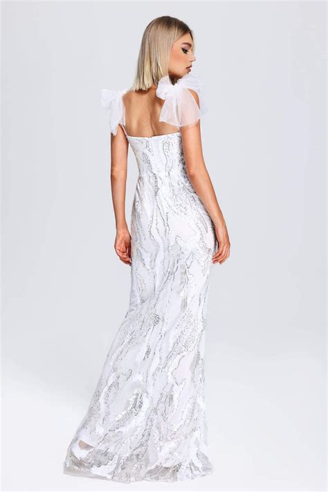 White Floral Sequined Maxi Dress Shapeminow