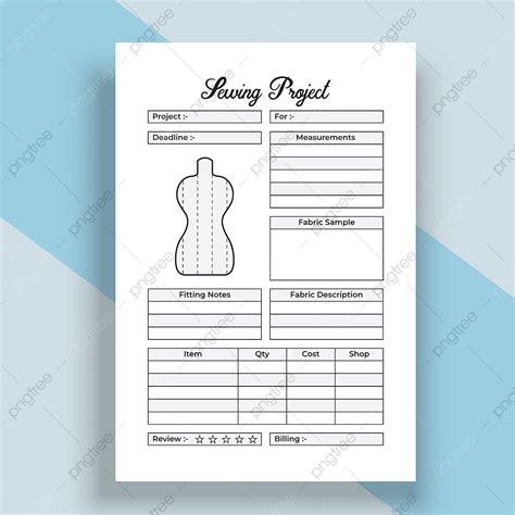 Sewing Project Logbook Interior Fabric Measurement And Business Finance Checker Journal Template