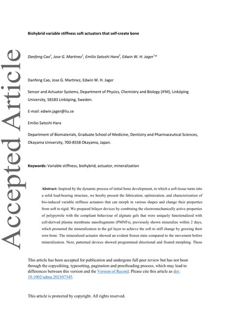 Pdf Biohybrid Variable Stiffness Soft Actuators That Self‐create Bone