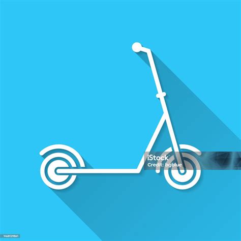 스쿠터 파란색 배경에 아이콘 긴 그림자가 있는 평면 디자인 3차원 형태에 대한 스톡 벡터 아트 및 기타 이미지 3차원 형태 개념 교통수단 Istock