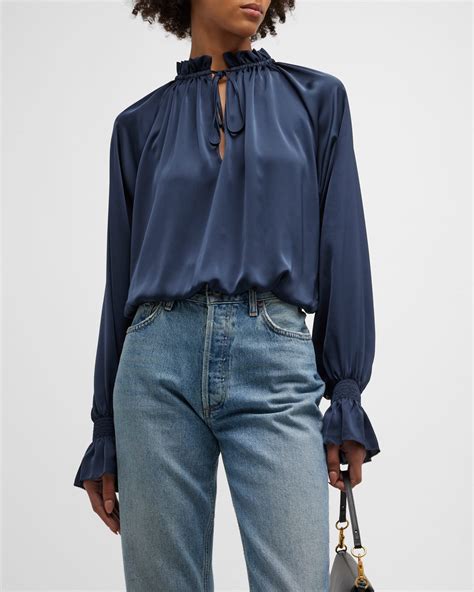 Ungaro Sophie V Neck Pleated Sleeve Blouse Neiman Marcus