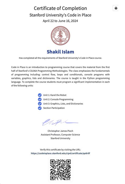 Shakil Islam On Linkedin Codeinplace Stanforduniversity Programming