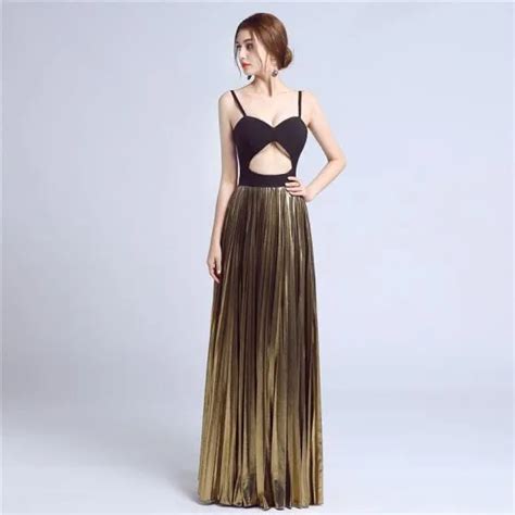 Sexy Black Gold Prom Dresses 2018 A Line Princess Spaghetti Straps