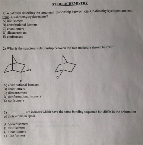 Solved Stereochemistry 1 What Term Describes The Structural
