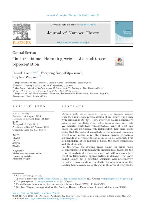 Pdf On The Minimal Hamming Weight Of A Multi Base Representation