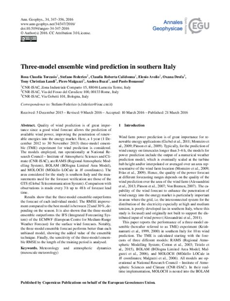 Pdf Three Model Ensemble Wind Prediction In Southern Italy