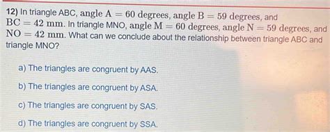 Solved In Triangle Abc Angle A60 Degrees Angle B59 Degrees And Bc