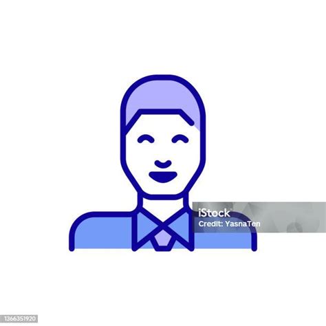 넥타이와 셔츠를 입고 있는 전문 청년 라인 아트 편집 가능한 스트로크 픽셀 완벽한 컬러 프로파일 사진 아이콘 개체 그룹에 대한