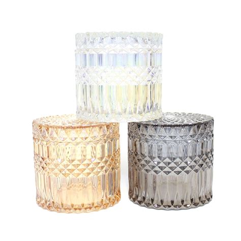 Iridescent Pearlized Holographic Glass Round Candle Vessel With Glass