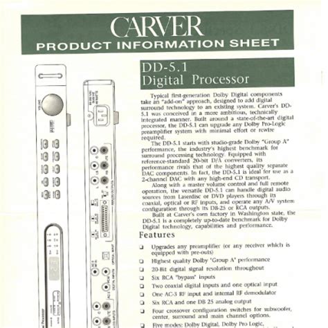 Carver Product Informantion Sheet Dd 51 Digital Processorpdf