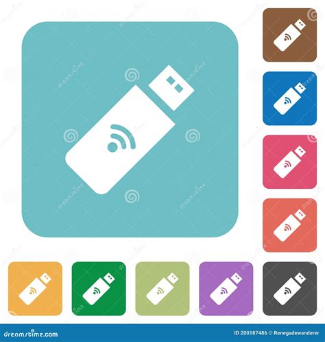 Wireless Usb Stick Rounded Square Flat Icons Stock Vector