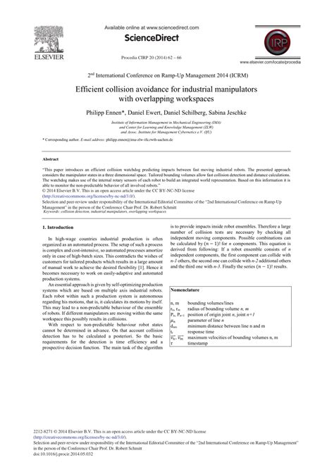 Pdf Efficient Collision Avoidance For Industrial Manipulators With