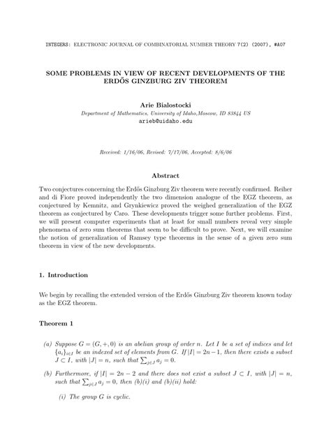 Pdf Some Problems In View Of Recent Developments Of The Erdos Ginzburg Ziv Theorem