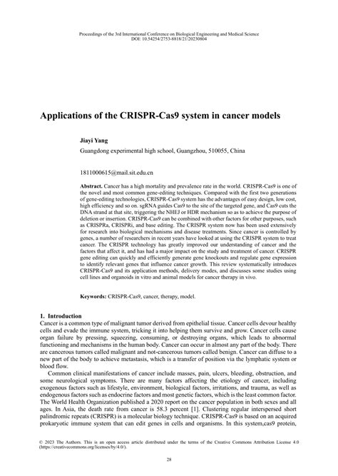 Pdf Applications Of The Crispr Cas9 System In Cancer Models