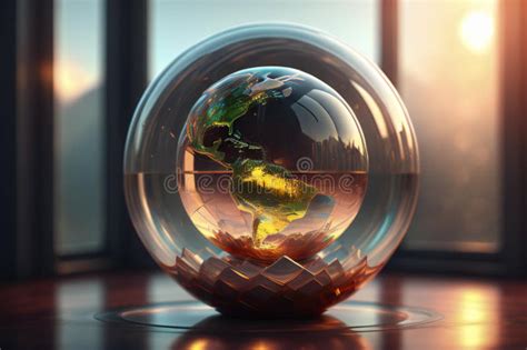 Glass Globe With Map Of The World Generative Ai Stock Illustration