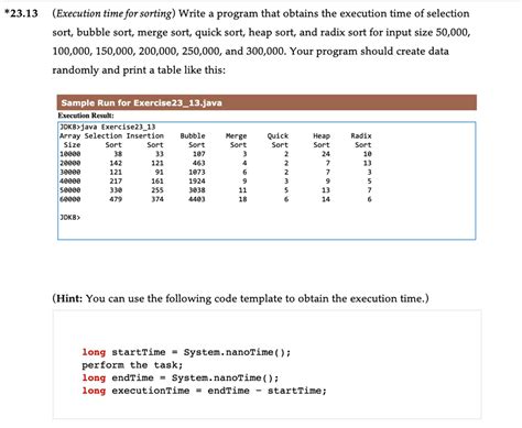 2313 Execution Time For Sorting Write A Program That Obtains The Execution Time Of Selection