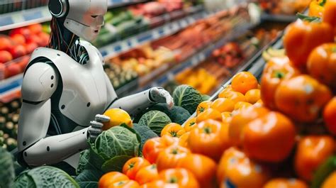 Premium Photo Robot Picking Fresh Produce In A Supermarket To Showcase The Integration Of