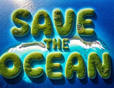 Save The Ocean Concept With Island Text Art Stock Illustration