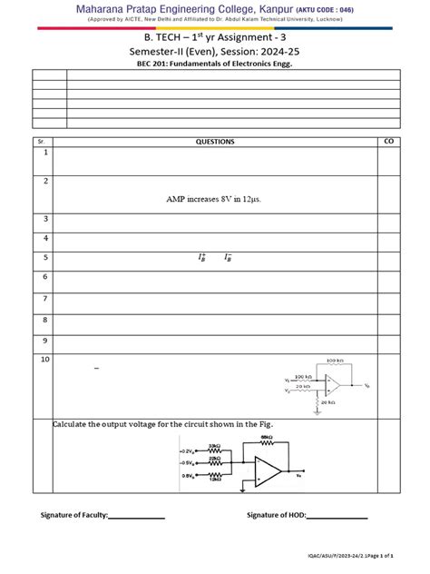 Btech Electronics Engineering Assignment Pdf Operational Amplifier