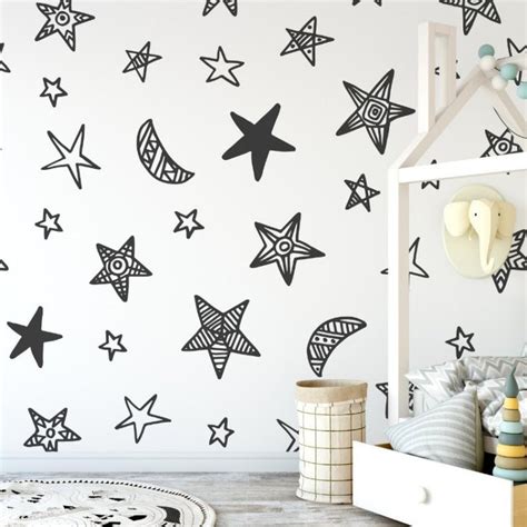 보육 벽지벽 스티커벽지벽별검정색과 흰색 53394 Wallpaperuse