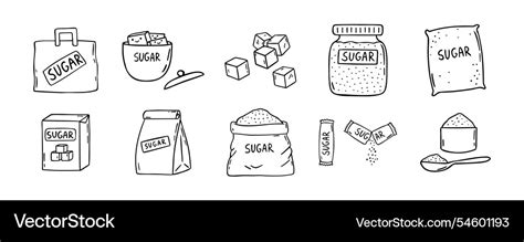 Sugar Doodle Hand Drawn Icon Set Outline Drawing Vector Image