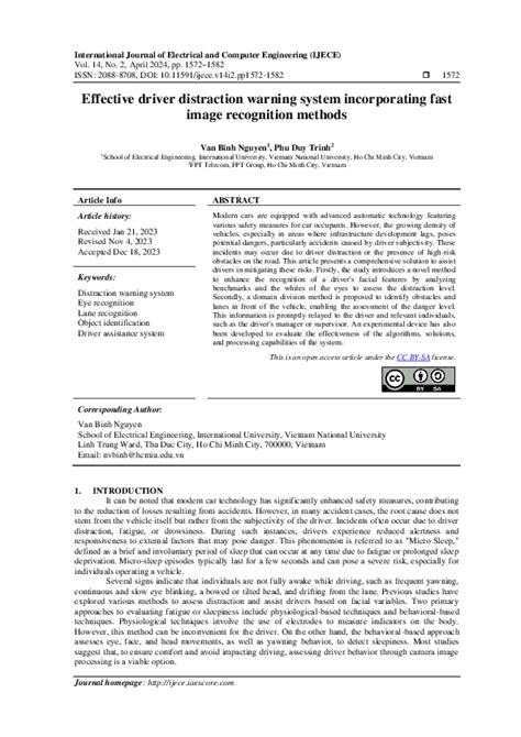 Pdf Effective Driver Distraction Warning System Incorporating Fast Image Recognition Methods