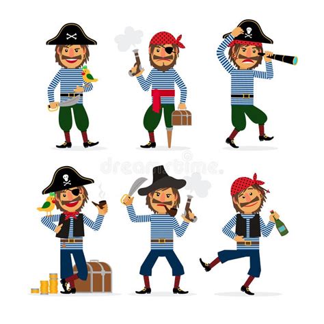 Personaje De Dibujos Animados Del Pirata Con El Catalejo Ilustración del Vector Ilustración de