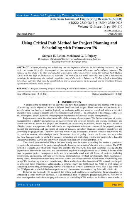 Pdf Using Critical Path Method For Project Planning And Scheduling