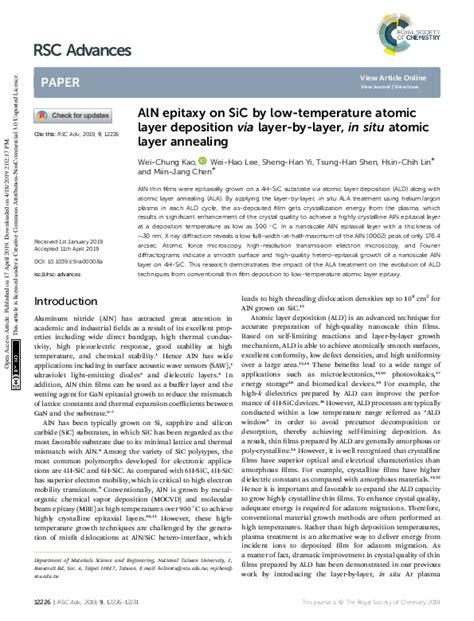 Pdf Aln Epitaxy On Sic By Low Temperature Atomic Layer Deposition Via