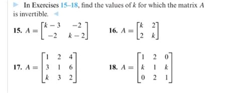 solved in exercises 15 18 find the values of k for which