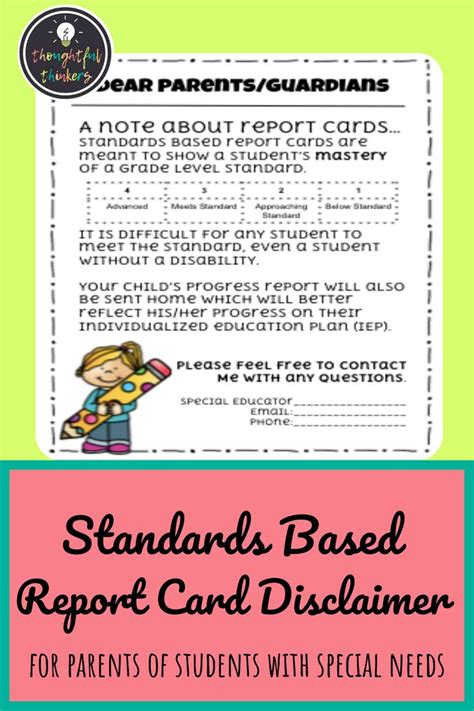 Standards Based Report Card Disclaimer For Special Education Students