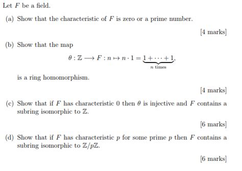 solved let f be a field a show that the characteristic of