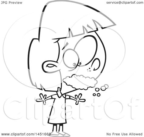 Clipart Graphic Of A Cartoon Black And White Lineart Girl Foaming At
