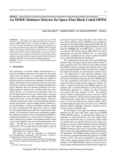 Pdf An Mmse Multiuser Detector For Space Time Block Coded Ofdm