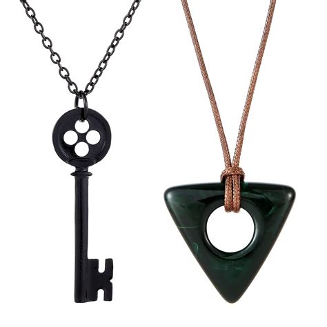 Huiphong Coraline Key Necklace Chain Pendant Green Stone Necklace Set