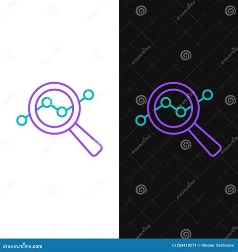 Line Magnifying Glass And Data Analysis Icon Isolated On White And Black Background Search Sign