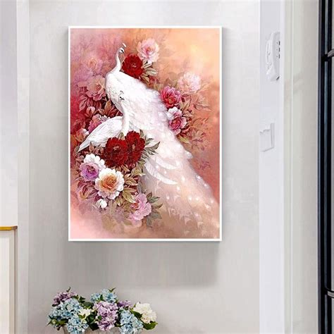 White Peacock 30x40cmcanvas Full Square Drill Diamond Painting