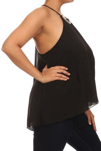 Plus Size Diamond Neckline Sheer Black Top Plussizefix