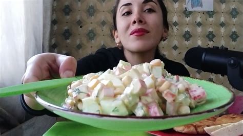 Mukbang კრაბის სალათი მჭადი და გუდის ყველი Asmr Youtube