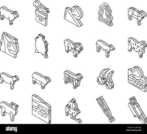 Sheep Breeding Farm Business Isometric Icons Set Vector Stock Vector