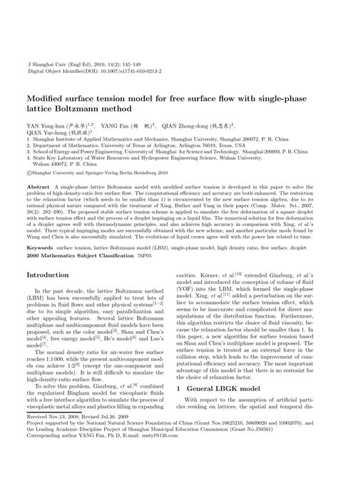 Pdf Modified Surface Tension Model For Free Surface Flow With Single Phase Lattice Boltzmann